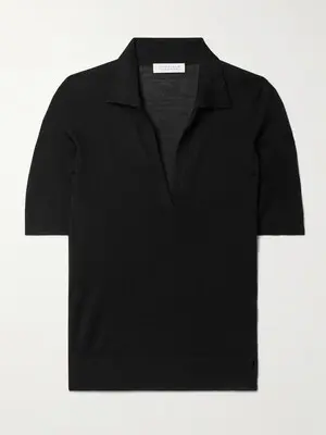 Gabriela Hearst Frank Cashmere And Silk-blend Polo Shirt - Black