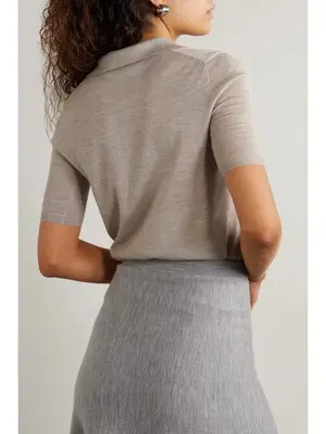 Gabriela Hearst Frank Cashmere And Silk-blend Polo Shirt - Neutrals