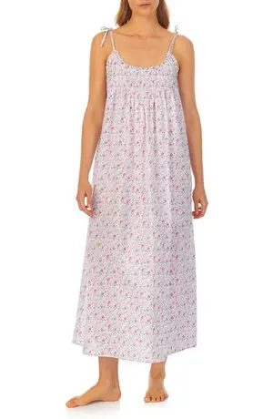 Eileen West Tie Shoulder Cotton Ballet Nightgown Rose Print