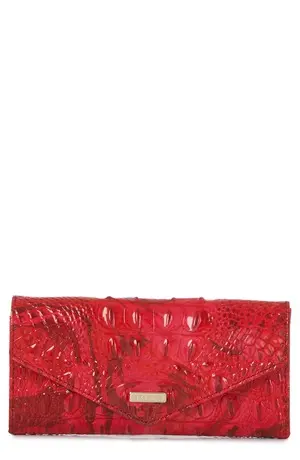 Brahmin Veronica Croc Embossed Leather Envelope Wallet Red Flare