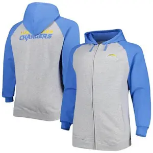 Profile Los Angeles Chargers Big & Tall Fleece Raglan Full-zip Hoodie Jacket - Heather Gray