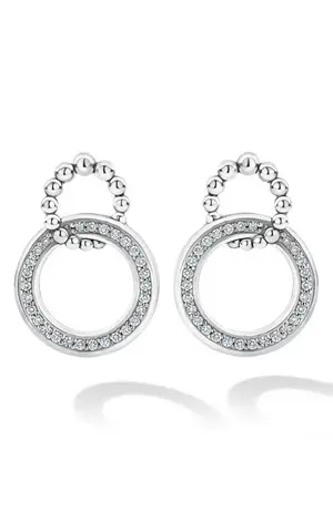 Lagos Enso Caviar Diamond Circle Drop Earrings - Silver/diamond