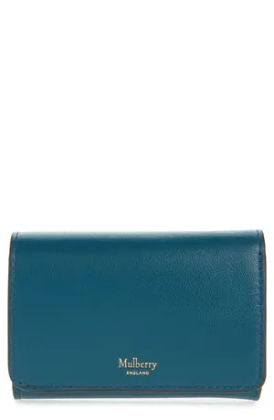Mulberry Continental Leather Trifold Wallet Titanium Blue