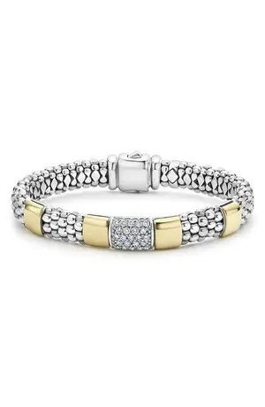Lagos Caviar Pavé Diamond Bracelet - Silver Gold Diamond