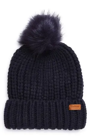 Barbour Saltburn Faux Fur Pom Beanie