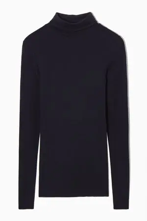 Cos Slim-fit Merino Wool Turtleneck Top Blue