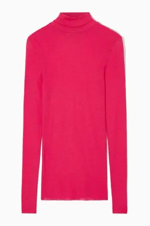 Cos Slim-fit Merino Wool Turtleneck Top Pink