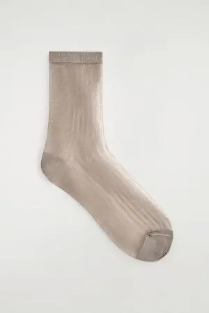 Cos Ribbed Sheer Socks - Beige
