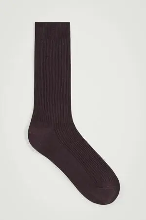 Cos Ribbed Crew Socks - Brown