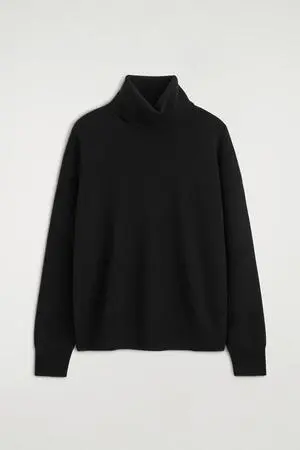 Cos Merino Wool Roll-neck Sweater With Ribbed Details - Black