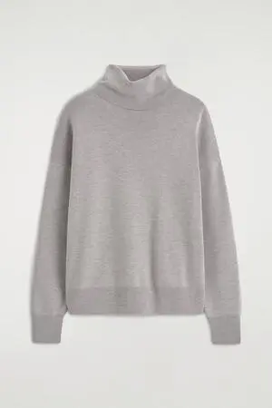 Cos Merino Wool Roll-Neck Sweater With Ribbed Details Gray