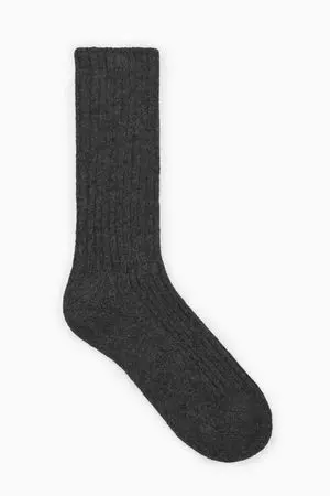 Cos Ribbed Cashmere Socks Grey