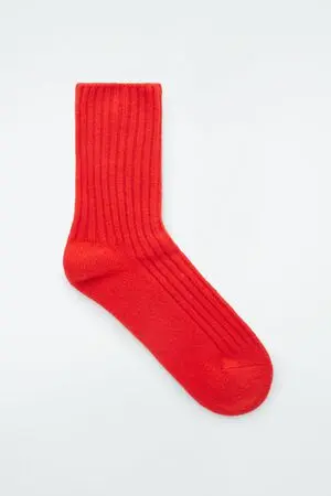 Cos Ribbed Cashmere Socks Red