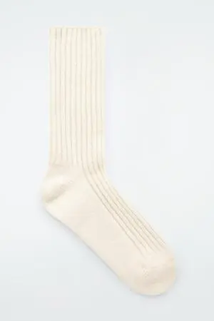 Cos Ribbed Cashmere Socks - White