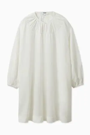 Cos Oversized Gathered Mini Dress - White
