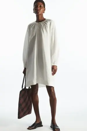 Cos Oversized Gathered Mini Dress - White
