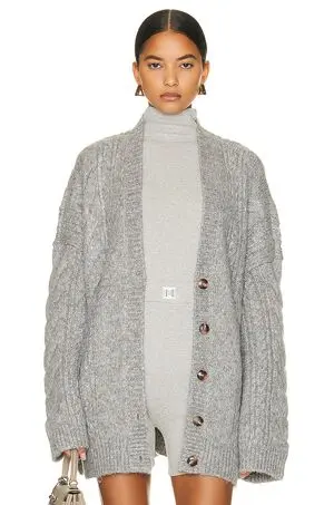 HELSA Serena Cable Knit Cardigan - Heather Grey