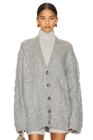 HELSA Serena Cable Knit Cardigan - Heather Grey