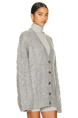 HELSA Serena Cable Knit Cardigan - Heather Grey