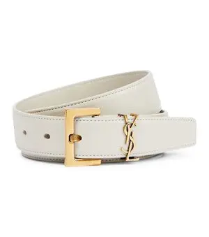 Saint Laurent Cassandre Leather Belt - Beige
