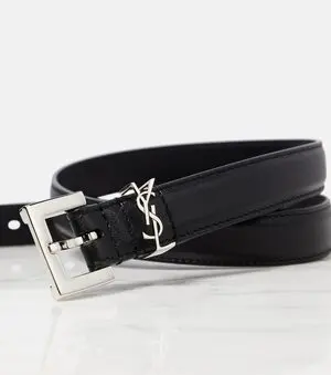 Saint Laurent Cassandre 20 Leather Belt - Black