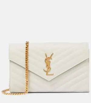 Saint Laurent Cassandre Matelassé Leather Wallet On Chain - White