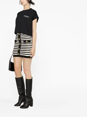 Balmain Striped Button-fasten Skirt