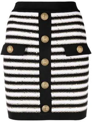 Balmain Striped Button-fasten Skirt