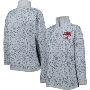 GAMEDAY COUTURE Alabama Crimson Tide Leopard Quarter-zip Sweatshirt - Heather Gray