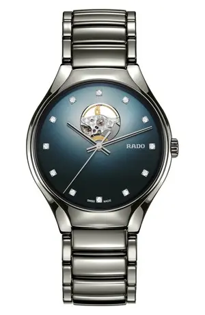 RADO True Secret Diamond Ceramic Bracelet Watch Silver/ Blue