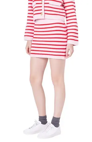 English Factory Stripe Knit Miniskirt - Pink/red