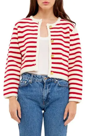 English Factory English Factory Stripe Cardigan Red/ Cream