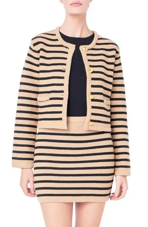 English Factory Stripe Cardigan - Tan/ Black