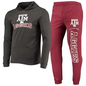 CONCEPTS SPORT Heather Charcoal Texas A&m Aggies Meter Long Sleeve Hoodie T-shirt & Jogger Pajama Set - Maroon