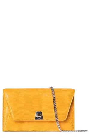 Akris Anouk Lizard Embossed Leather Envelope Wallet On A Chain 023 Sunflower