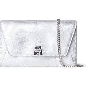 Akris Anouk Lizard Embossed Leather Envelope Wallet On A Chain - Silver Metallic