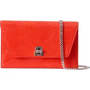 Akris Anouk Lizard Embossed Leather Envelope Wallet On A Chain Tangerine