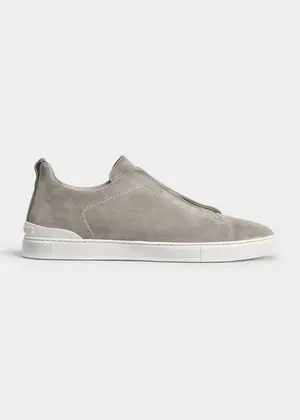 Zegna Men's Triple Stitch Suede Sneakers - Lt Gry Sld