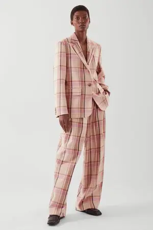 Cos Pleated Wide-leg Checked Pants