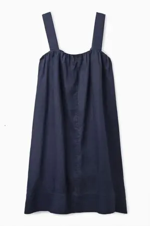Cos Oversized Gathered Linen Dress - Blue