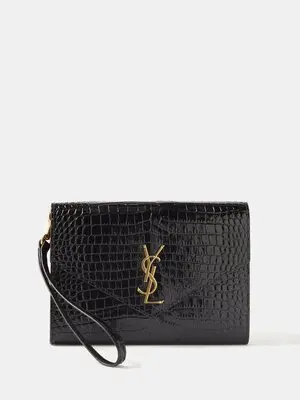 Saint Laurent Saint Laurent - Cassandre Crocodile-effect-leather Clutch Bag - Womens - Black - ONE SIZE - Black