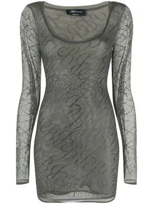 Blumarine Gem-embellished Mesh Mini Dress - Neutrals