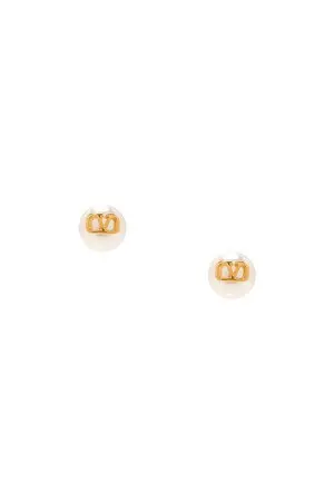 Valentino Garavani V Logo Pearl Stud Earrings - Oro 18 & Cream