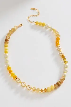 Anthropologie Rabow Stone Beaded Necklace Butter Yellow