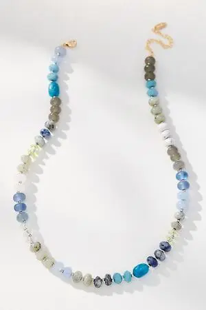 Anthropologie Rabow Stone Beaded Necklace Light Grey