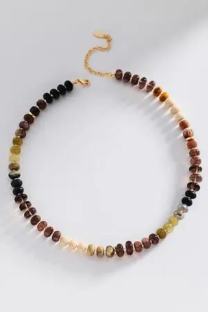 Anthropologie Rabow Stone Beaded Necklace Neutral Pattern