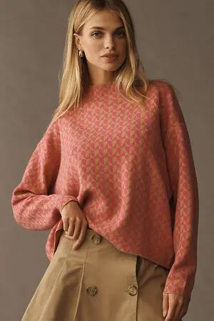 Maeve The Carys Mock-Neck Sweater Pink Geo Heart