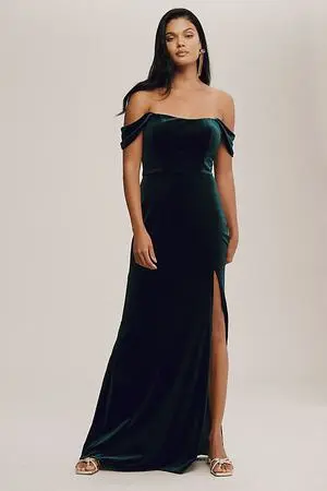 Jenny Yoo Issa Off-the-shoulder Velvet Gown - Green