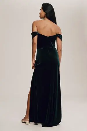 Jenny Yoo Issa Off-the-shoulder Velvet Gown - Green