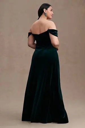 Jenny Yoo Issa Off-the-shoulder Velvet Gown - Green
